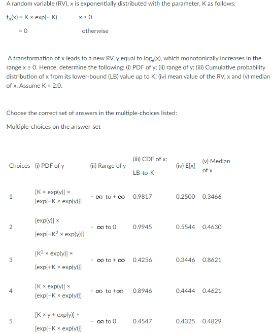 Solved A random variable (RV), x is exponentially | Chegg.com
