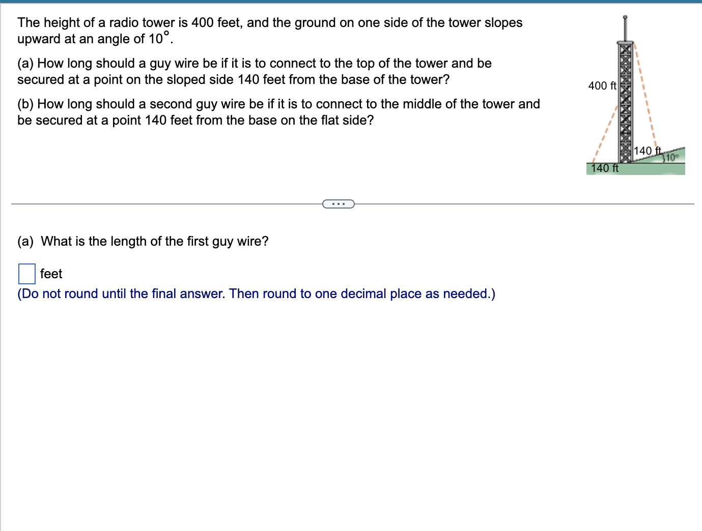 Solved The height of a radio tower is 400 ﻿feet, and the | Chegg.com