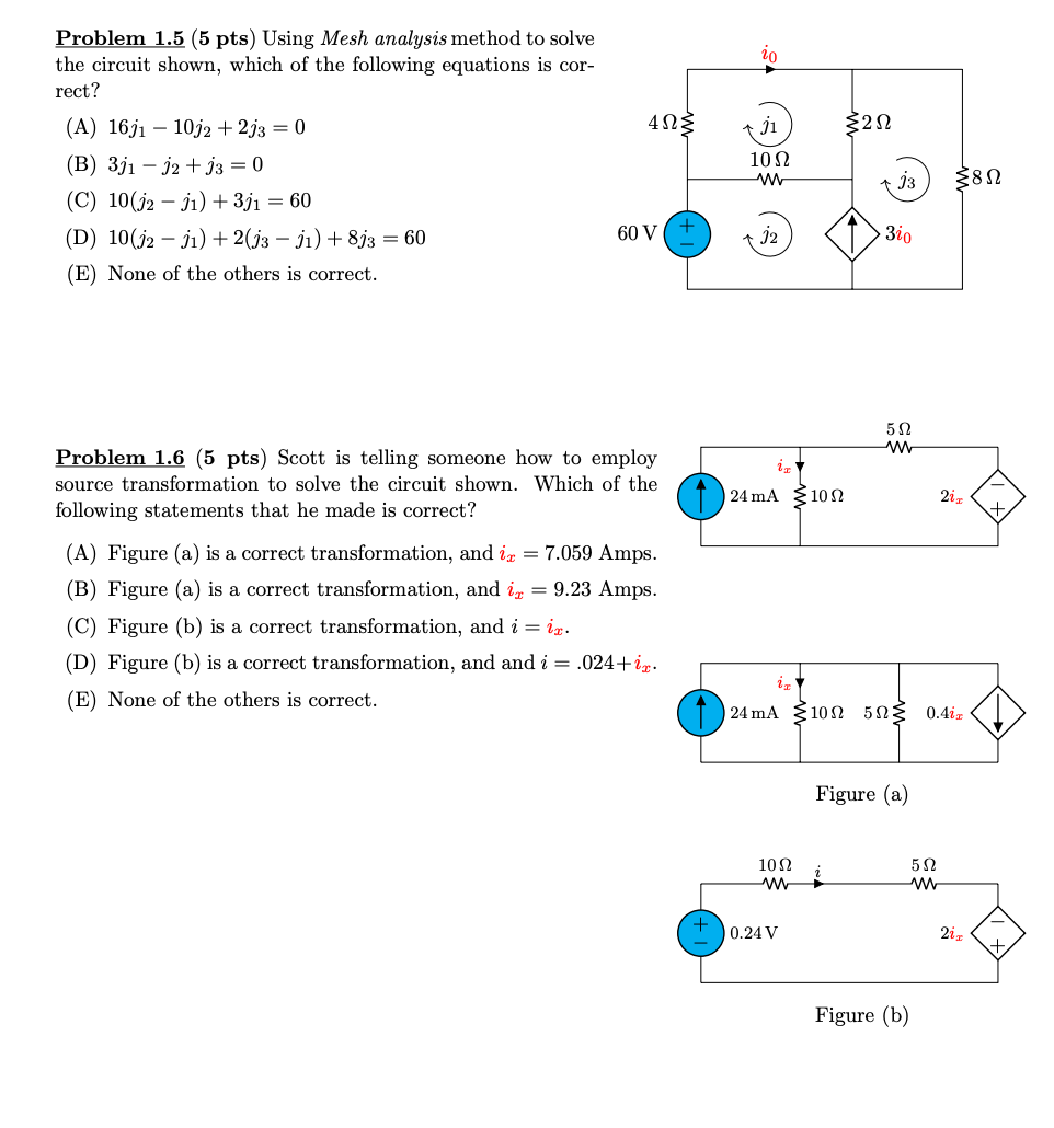 Solved 4123 ξ2 Ω Problem 15 5 Pts Using Mesh Analysis 4923