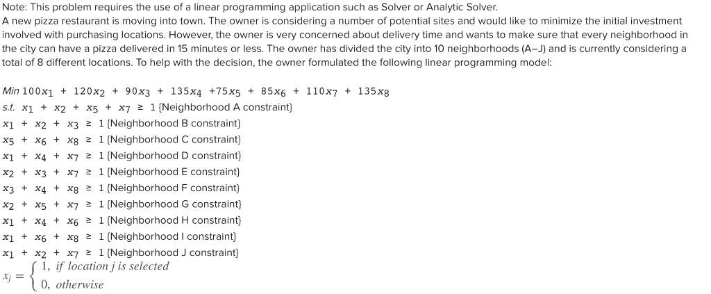 Solved Note: This problem requires the use of a linear | Chegg.com