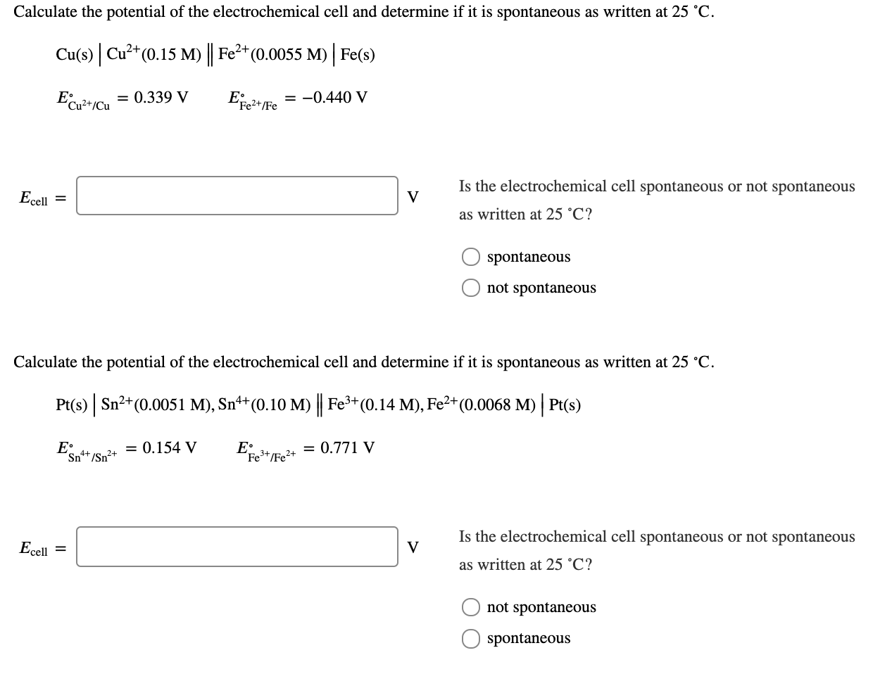 Solved Calculate the potential of the electrochemical cell | Chegg.com