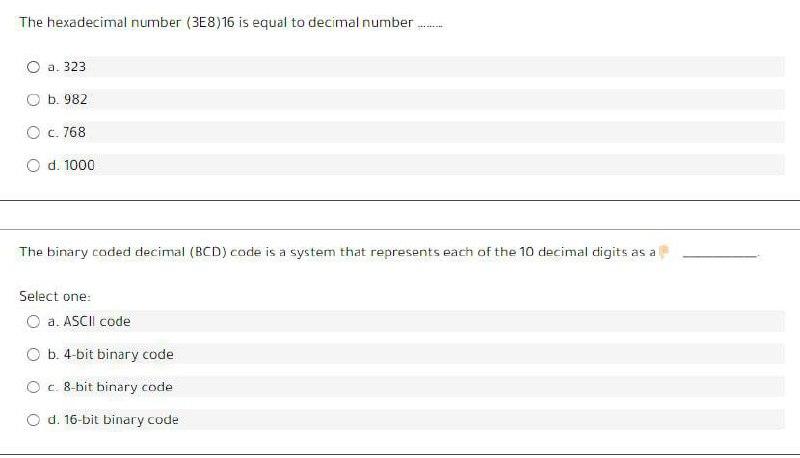 Solved The hexadecimal number (3E8)16 is equal to decimal | Chegg.com