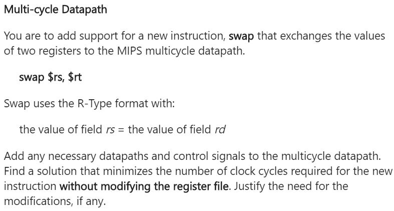 Multi-cycle Datapath You are to add support for a new | Chegg.com