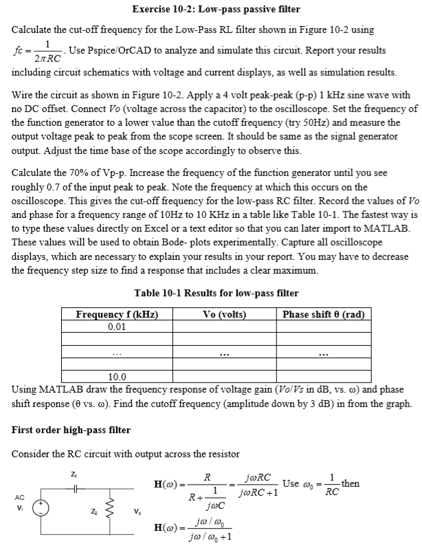 Solved Exercise 10-2. Calculate the cut-off frequency of the | Chegg.com