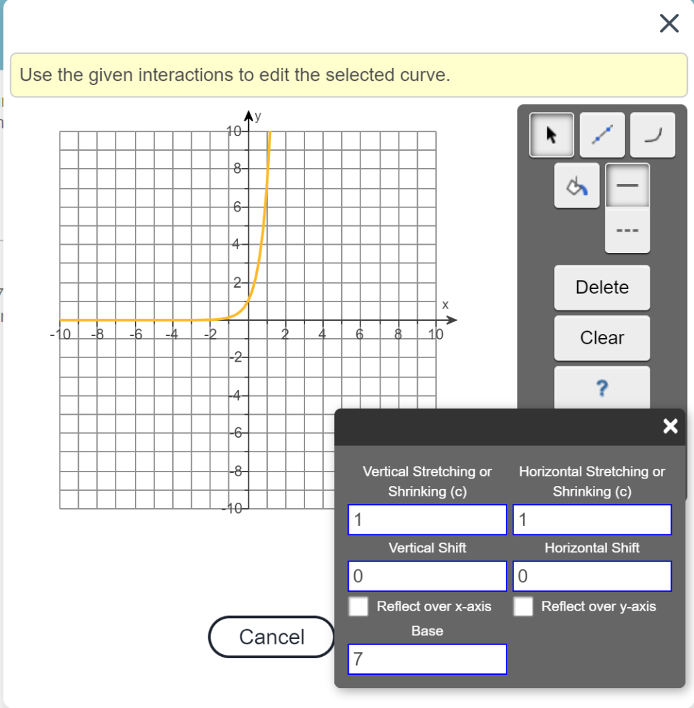 Solved Use transformations of the graph of f(x)=7x to graph | Chegg.com