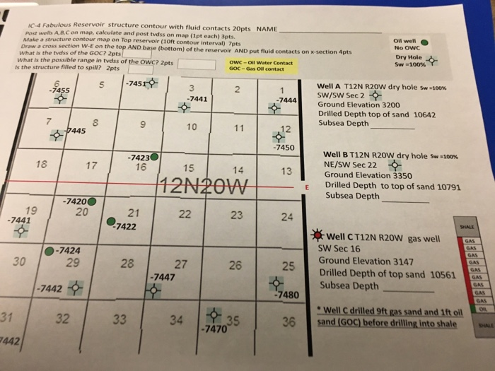 s Reservoir structure contour with fluid contacts | Chegg.com