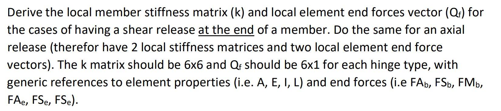 Derive the local member stiffness matrix (k) and | Chegg.com
