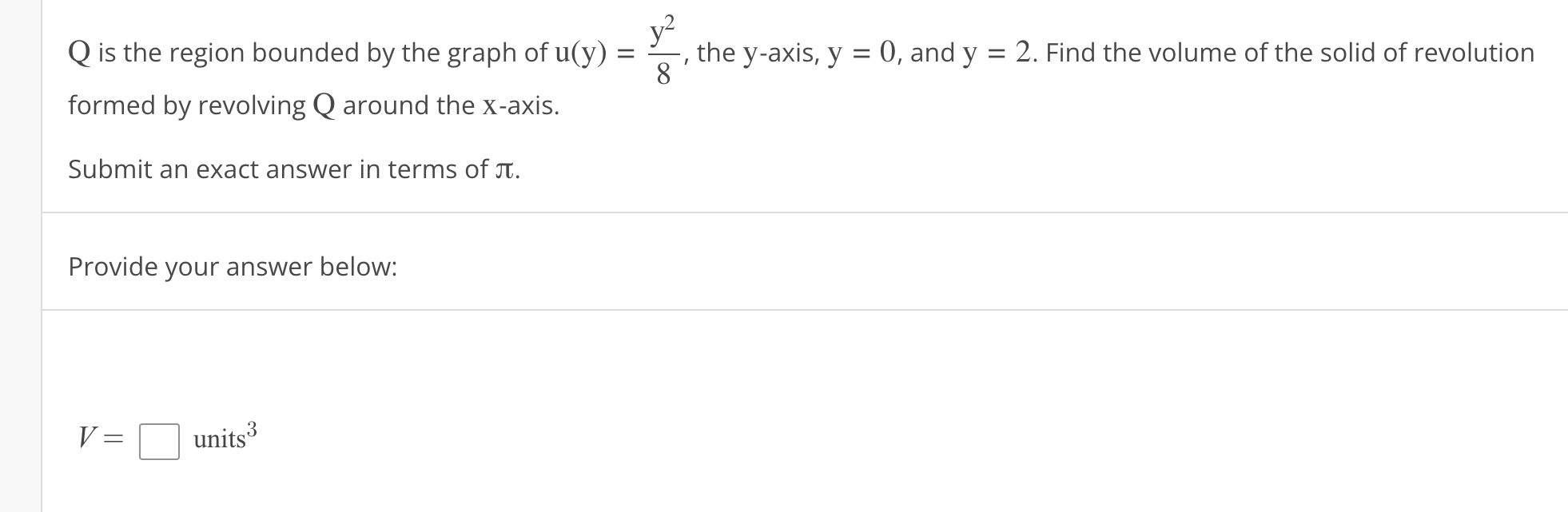 Solved Q is the region bounded by the graph of u(y)=8y2, the | Chegg.com
