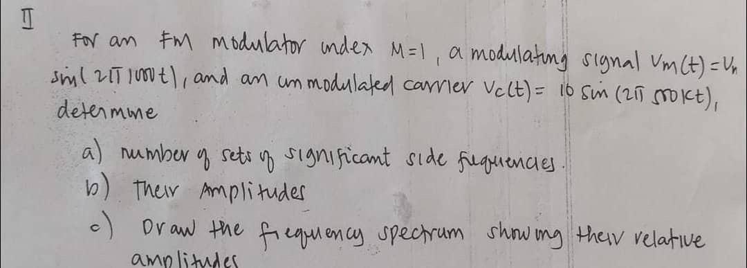 Solved For an Fm modulator undex M=1, a modulating signal | Chegg.com
