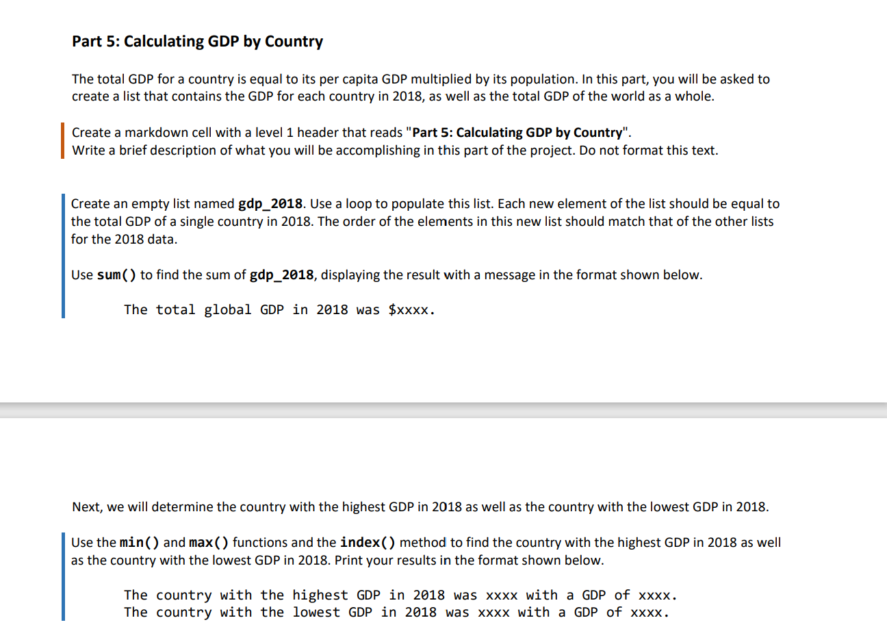 Solved Part 5: Calculating GDP by Country The total GDP for | Chegg.com