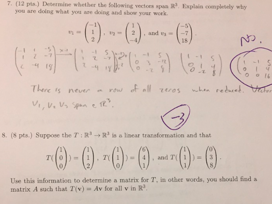 Solved 7. (12 pts.) Determine whether the following vectors | Chegg.com