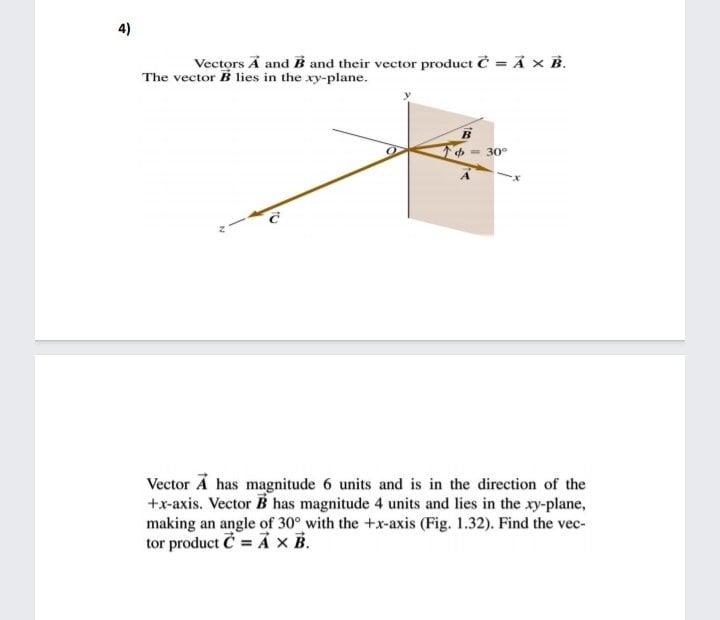 Solved 4) Vectors A and B and their vector product + = Ã XB. | Chegg.com
