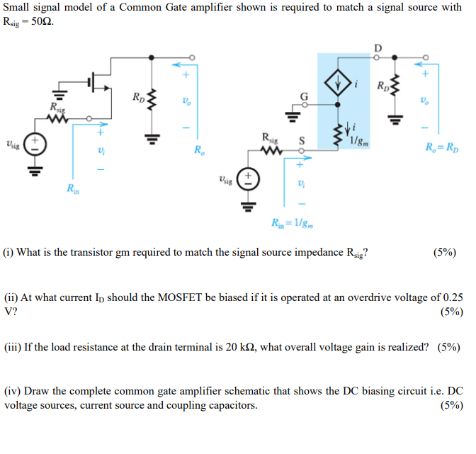 Solved Small signal model of a Common Gate amplifier shown | Chegg.com