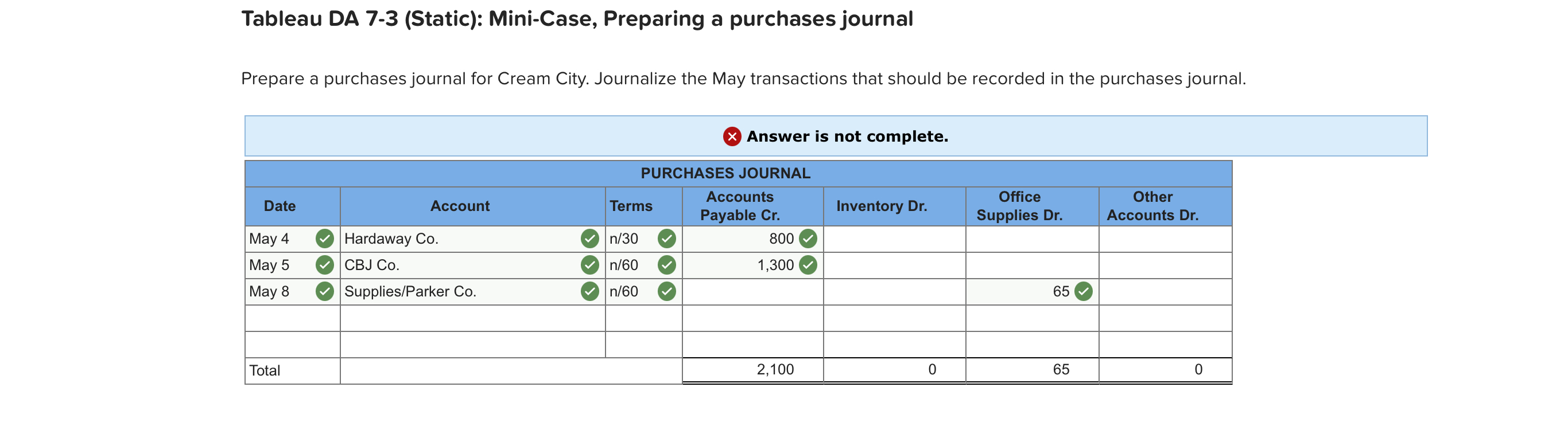 Solved Tableau DA 7-3 (Static): Mini-Case, Preparing a | Chegg.com