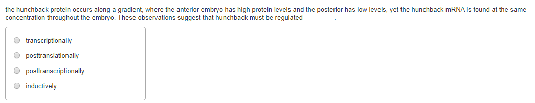 Solved the hunchback protein occurs along a gradient, where | Chegg.com