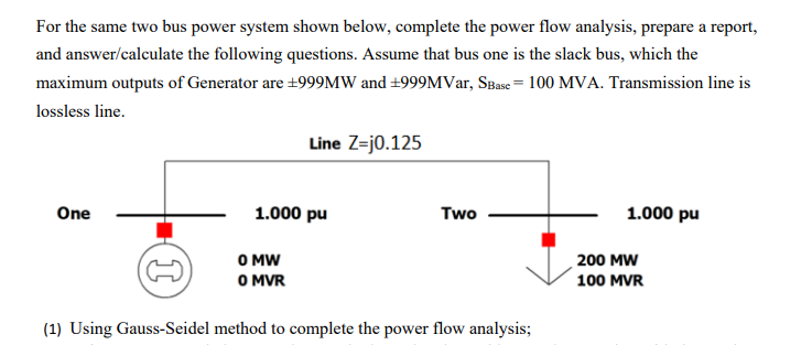 Solved For the same two bus power system shown below, | Chegg.com