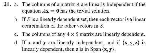 Solved 21. a. The columns of a matrix A are linearly | Chegg.com