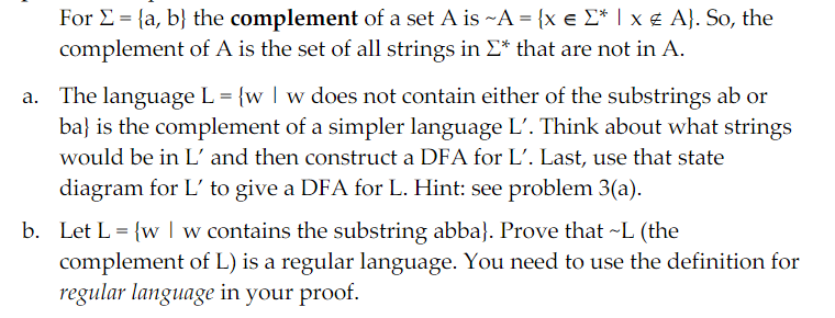 Solved For E = {a, b} the complement of a set A is -A = {x € | Chegg.com