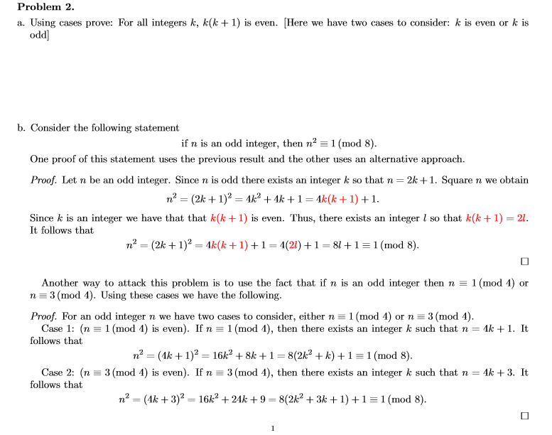 Solved Problem 2 A Using Cases Prove For All Integers K