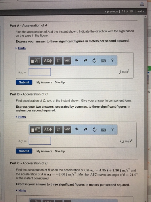 Solved Relative-Motion Analysis: Acceleration Part A - Acc | Chegg.com