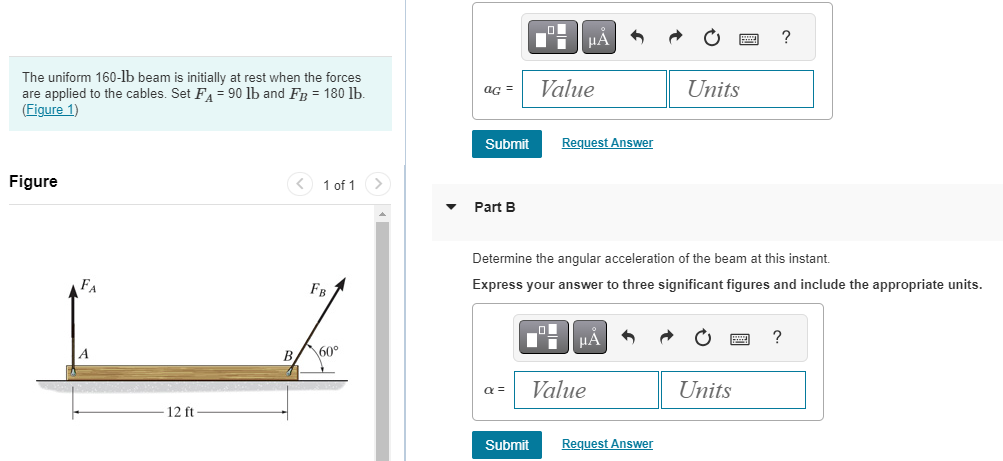 Solved The uniform 160 -lb beam is initially at rest when | Chegg.com