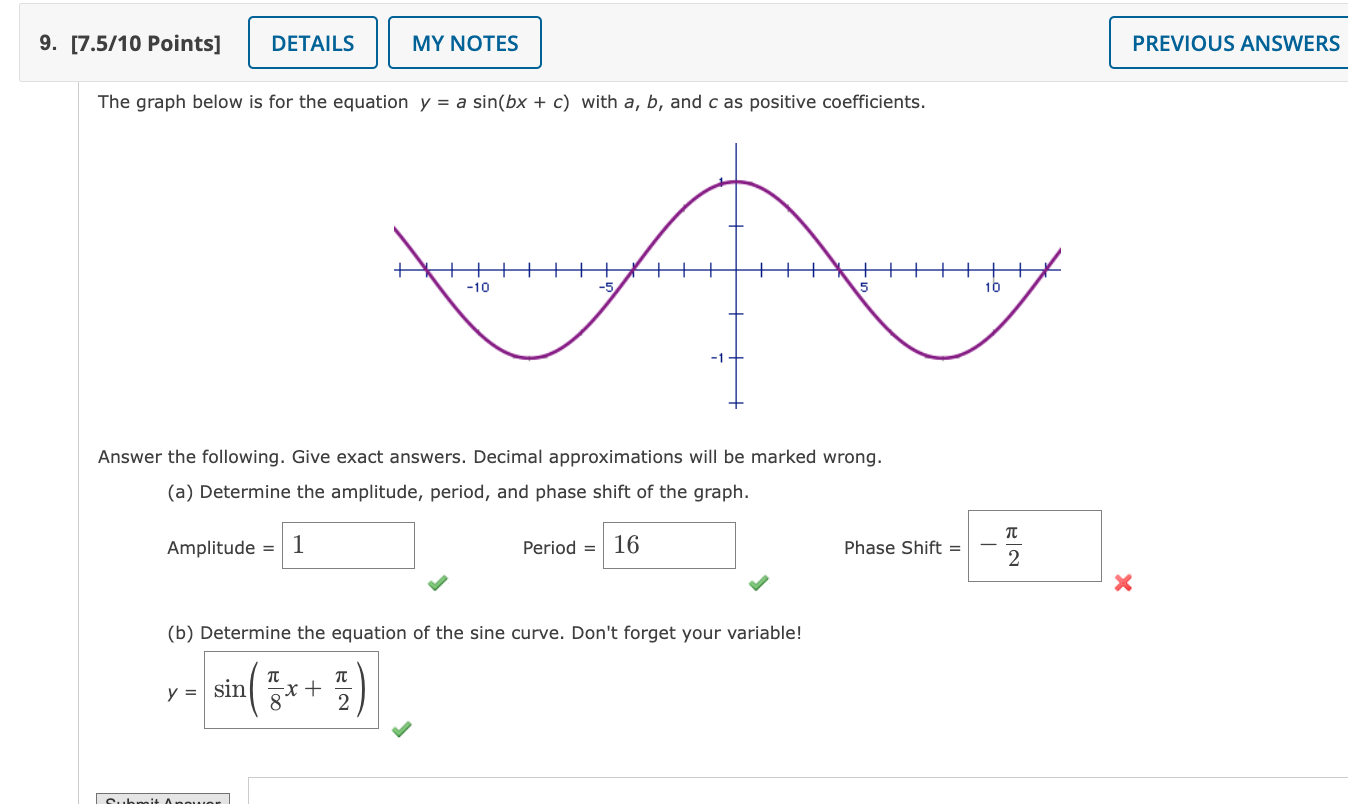 Solved The graph below is for the equation y=asin(bx+c) | Chegg.com