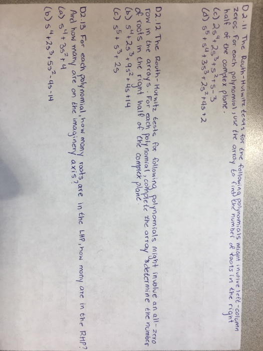 Solved 3.I1 The Routh-Hutwitz tests for tne fo llowina | Chegg.com