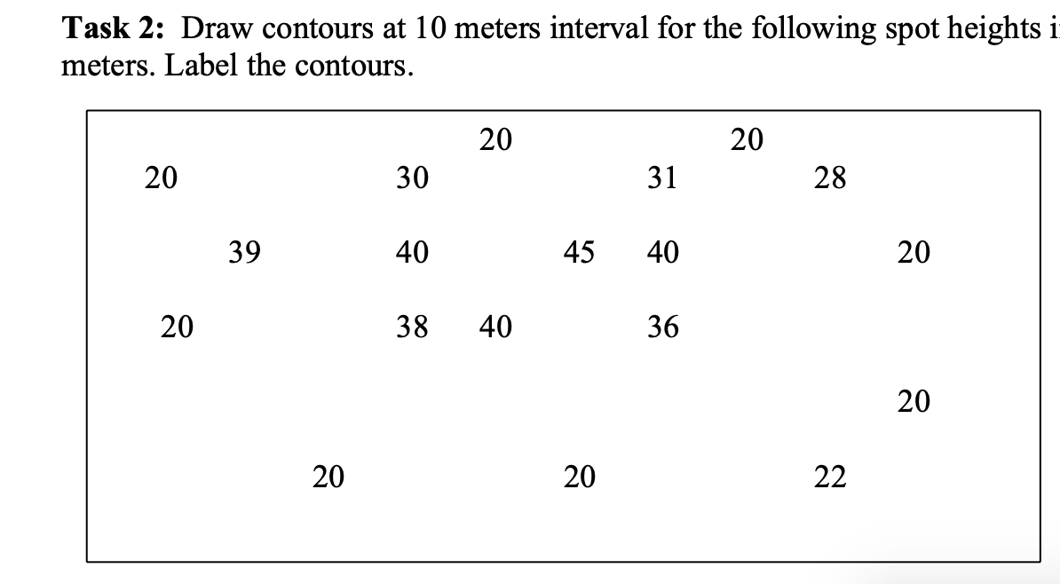 Solved Task 2: Draw contours at 10 meters interval for the | Chegg.com