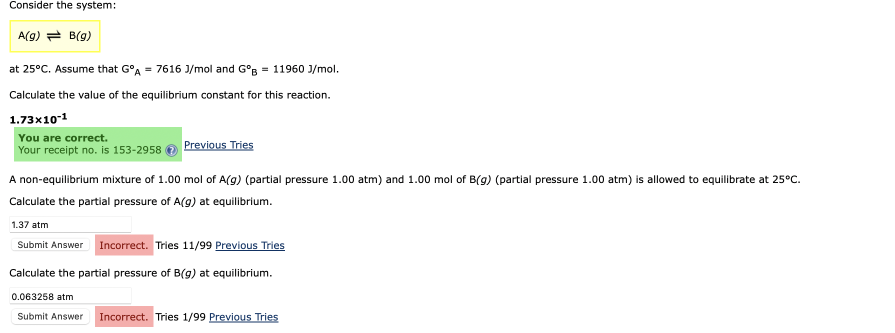 Solved Consider the system: at 25∘C. Assume that G∘A=7616 | Chegg.com