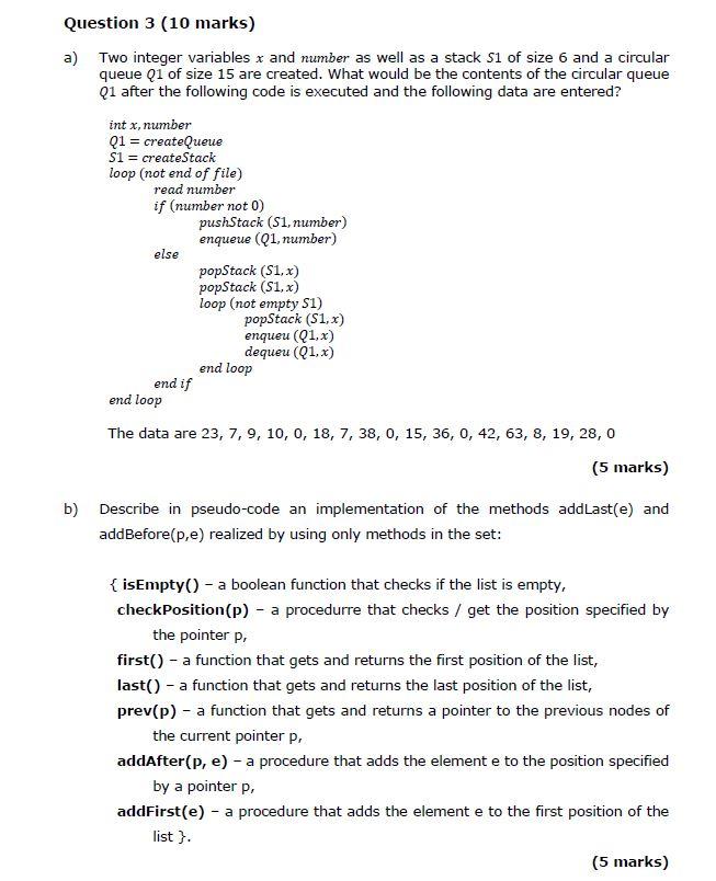 Solved Question 3 (10 marks) a) Two integer variables x and | Chegg.com