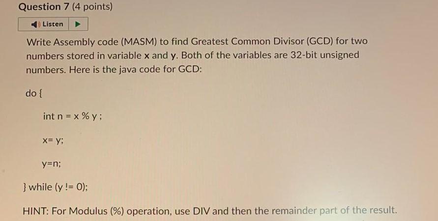 Solved Write Assembly Code Masm To Find Greatest Common