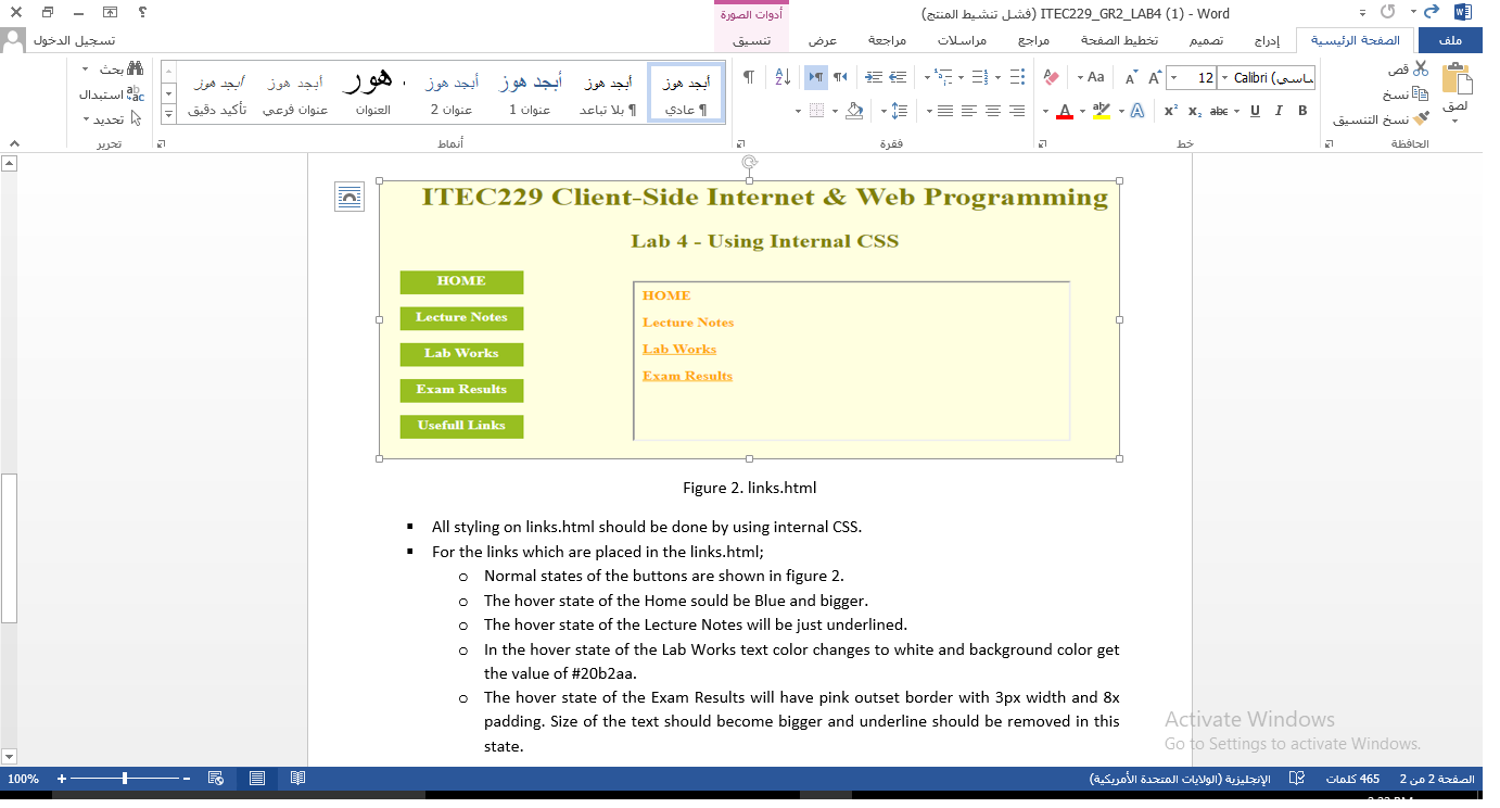 Solved ITEC229_GR2_LAB4 (1) - Word (فشل تنشيط المنتج) w | Chegg.com