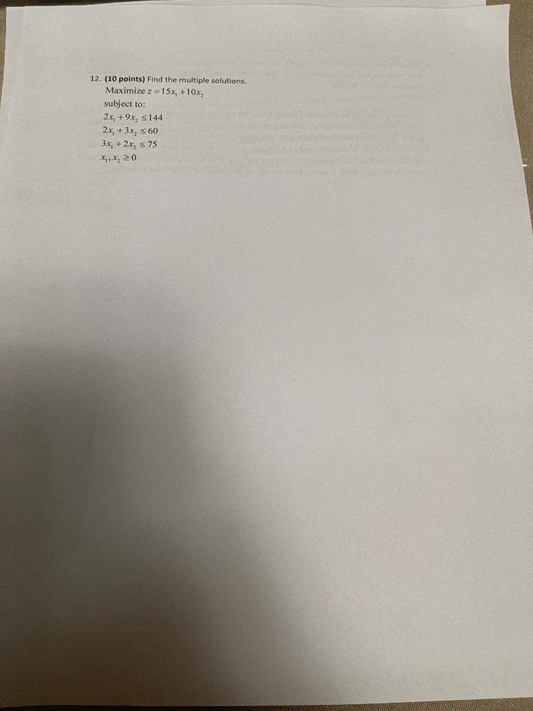 Solved 12. (10 points) Find the multiple solutions. Maximize | Chegg.com