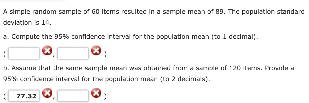 Solved A simple random sample of 60 items resulted in a | Chegg.com