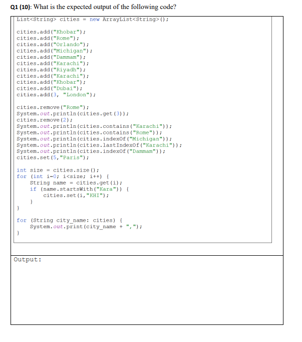 Solved Q1 (10): What is the expected output of the following | Chegg.com