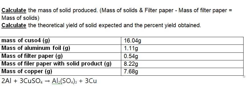 Solved Calculate the mass of solid produced. (Mass of solids | Chegg.com