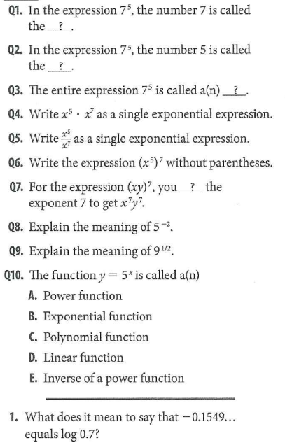 Solved Q1. In the expression 7, the number 7 is called the_? | Chegg.com