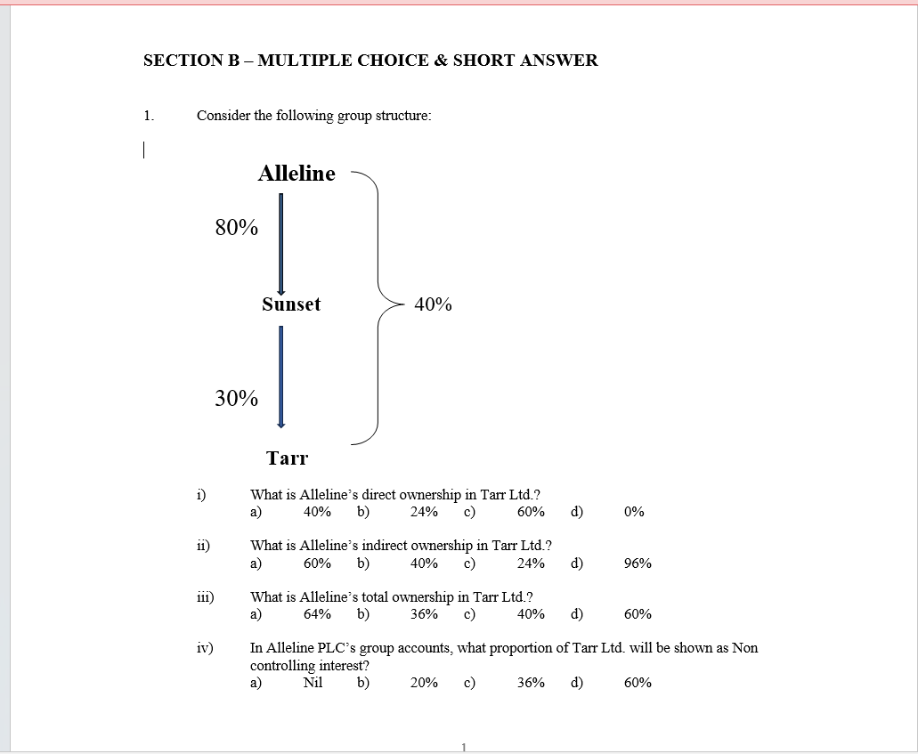 Solved SECTION B - MULTIPLE CHOICE & SHORT ANSWERConsider | Chegg.com Solved SECTION B - MULTIPLE CHOICE & SHORT ANSWERConsider | Chegg.com