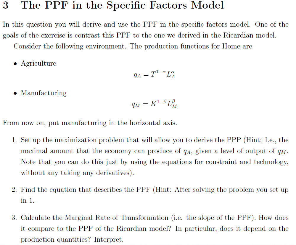 3 The PPF in the Specific Factors Model In this | Chegg.com