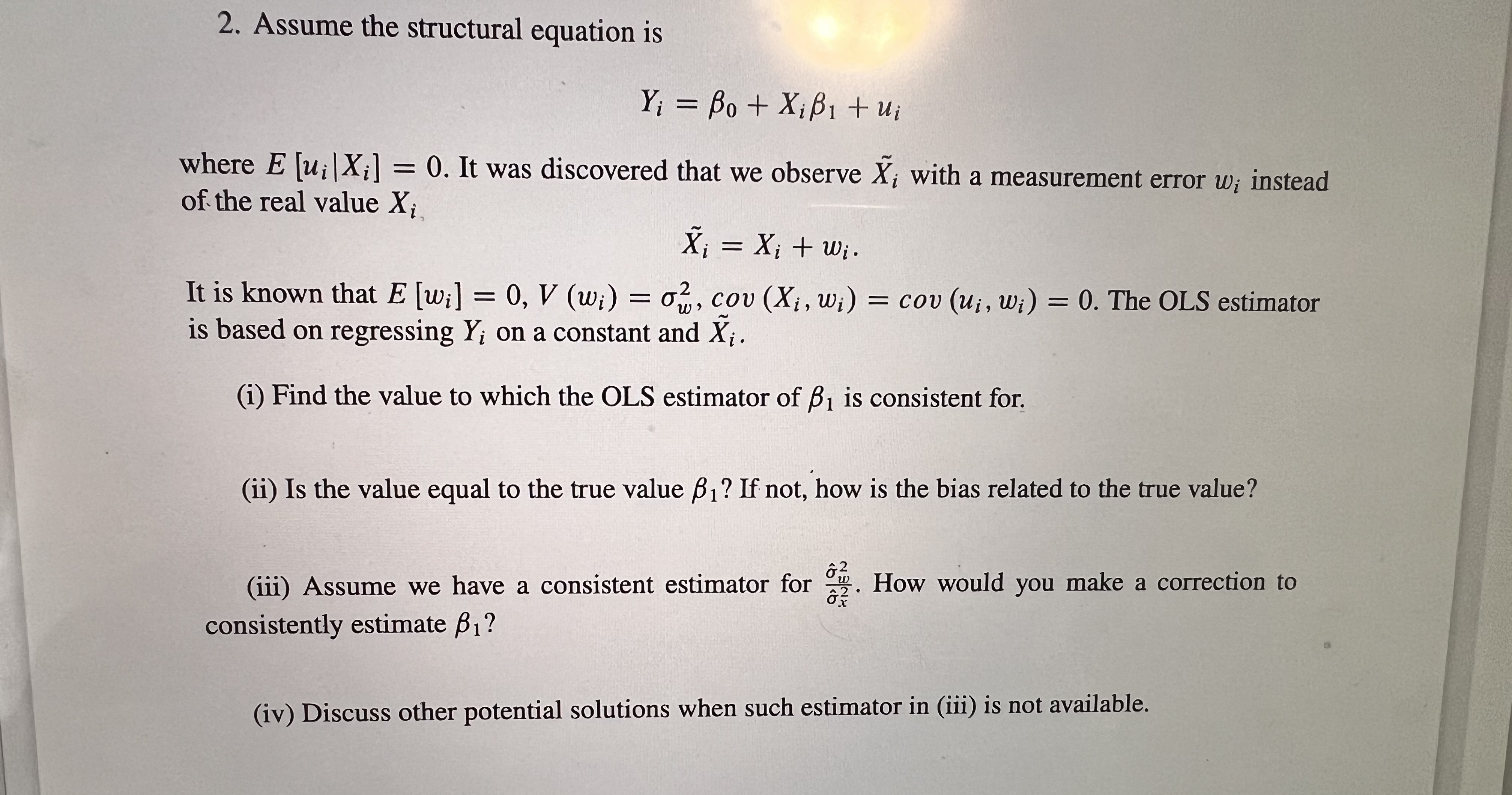 Solved Assume the structural equation isYi=β0+xiβ1+uiwhere | Chegg.com
