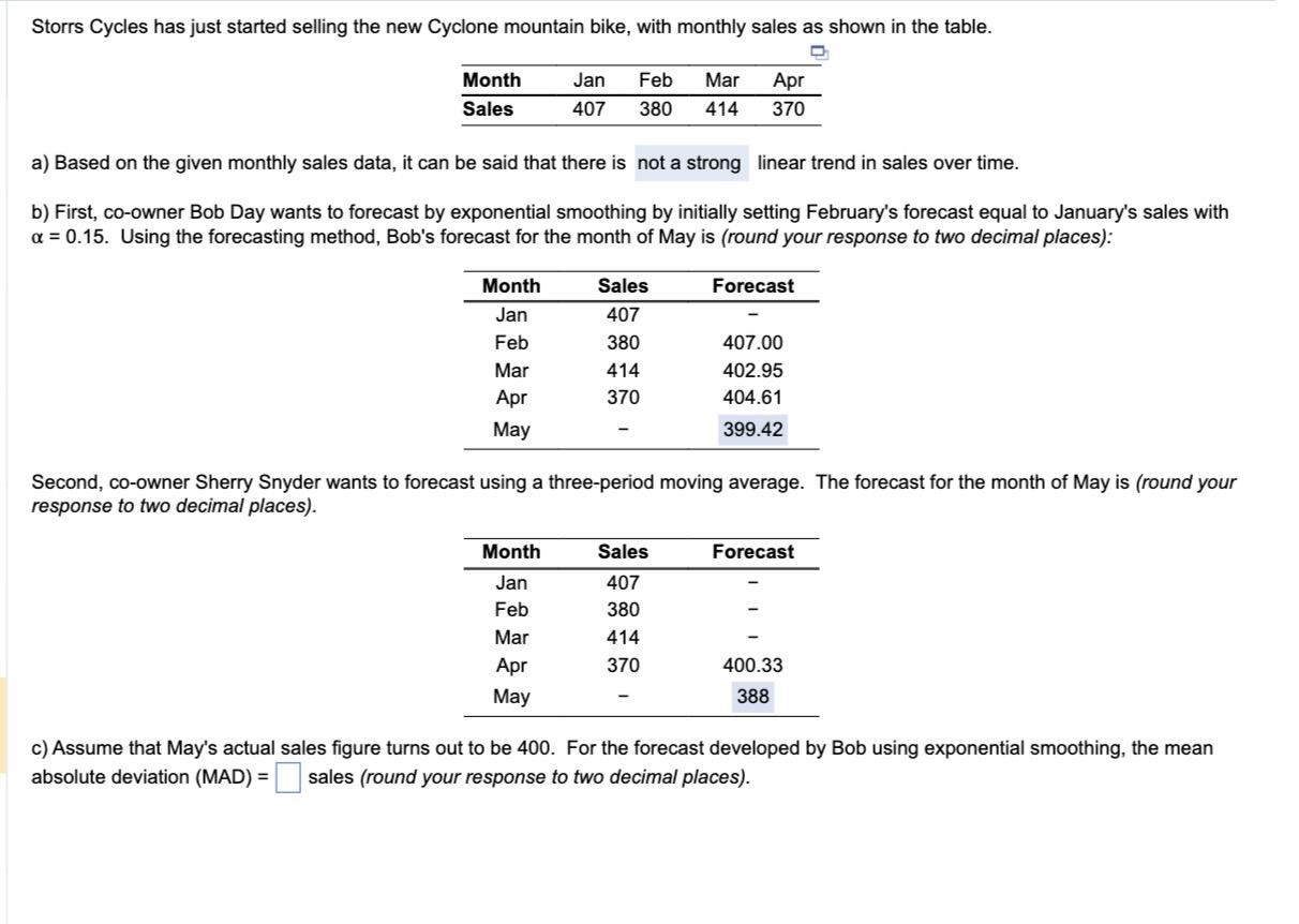 Solved a) Based on the given monthly sales data, it can be | Chegg.com