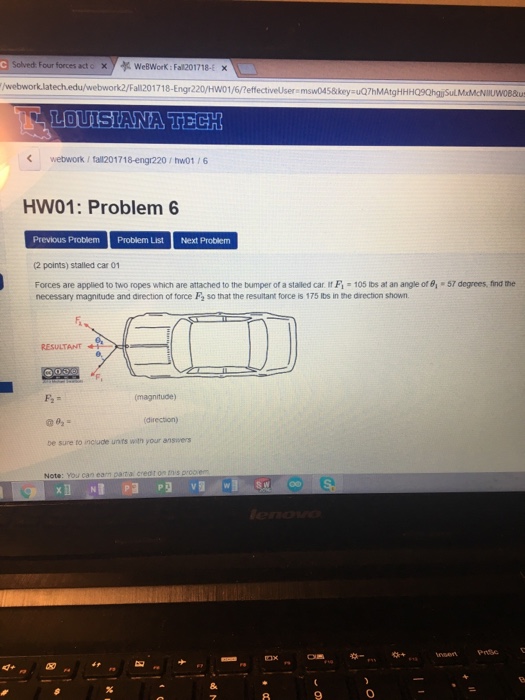 Solved Solved for forces act o ×, WeBWorK : Fall201 718-E X | Chegg.com