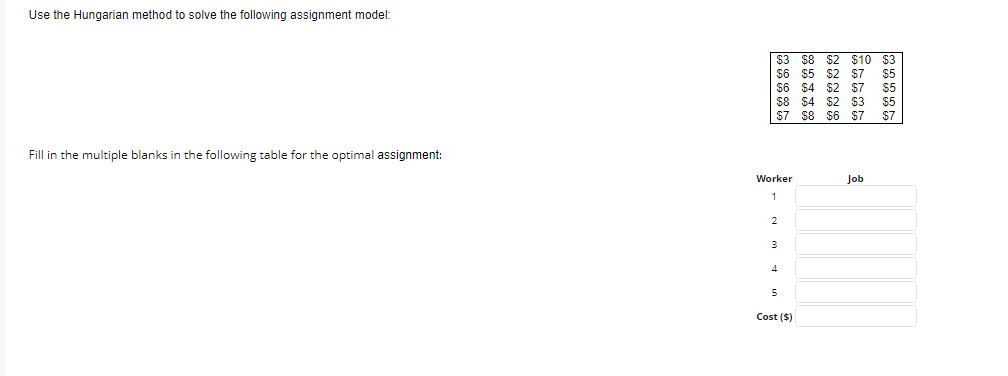 Solved Use the Hungarian method to solve the following | Chegg.com
