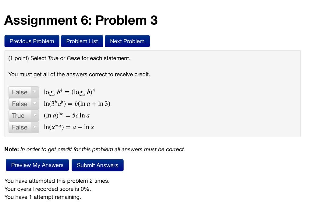 Solved (1 point) Select True or False for each statement. | Chegg.com