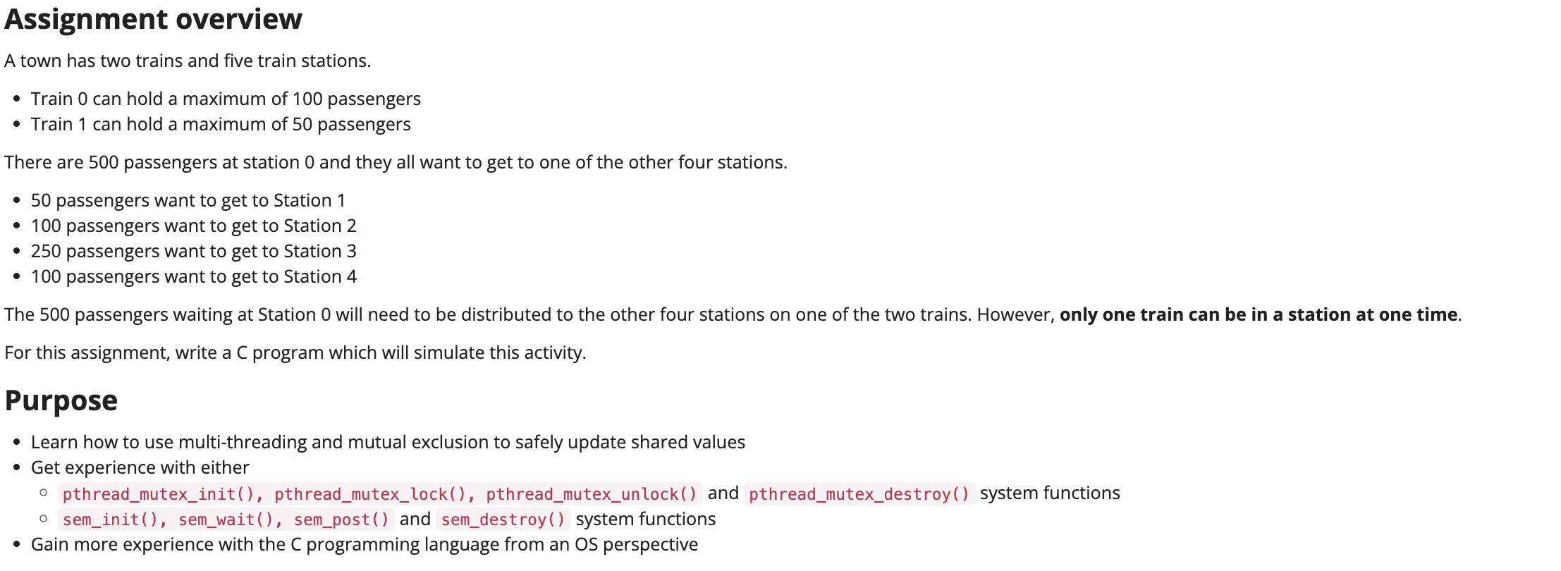 Solved Assignment overview A town has two trains and five | Chegg.com