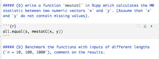 (b) write a function `mwstatC` in Rcpp which | Chegg.com