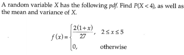 Solved A random variable X has the following pdf. Find P(X