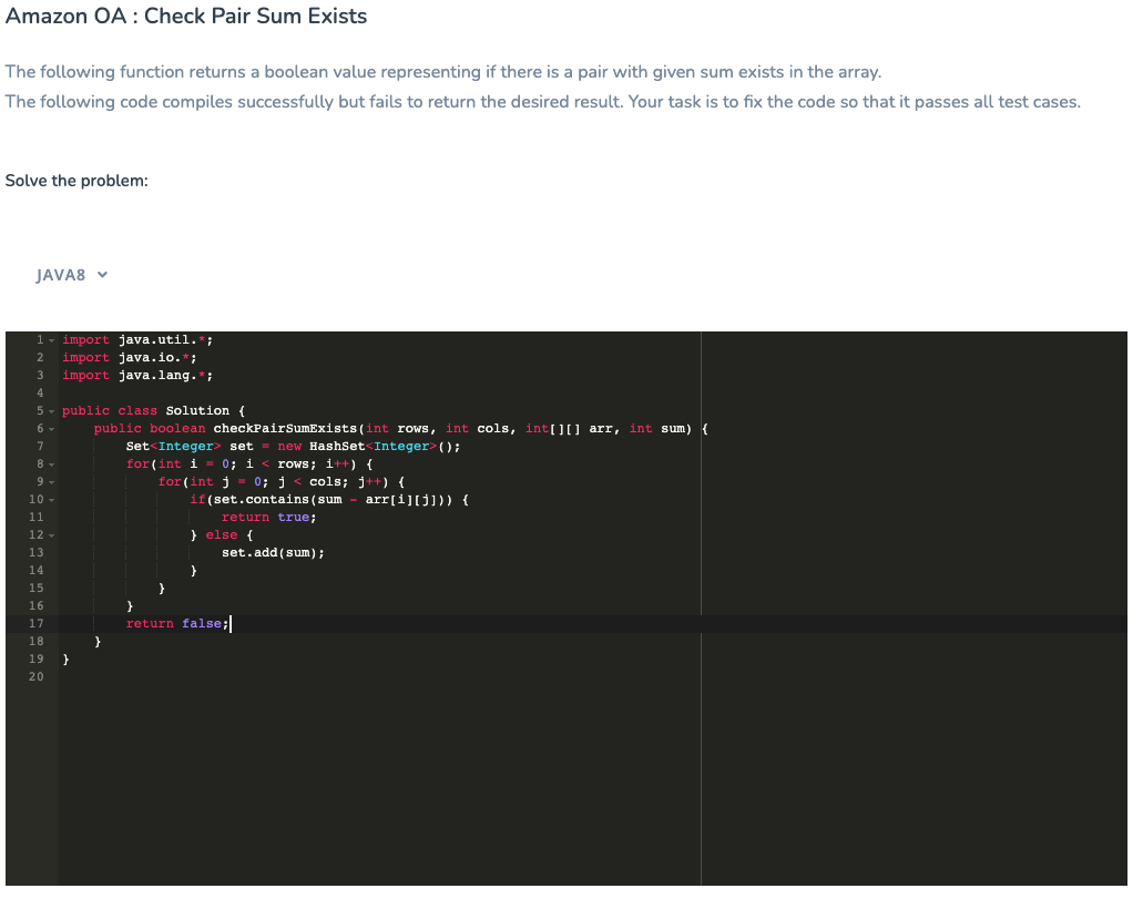 Solved Amazon OA: Check Pair Sum Exists The following | Chegg.com