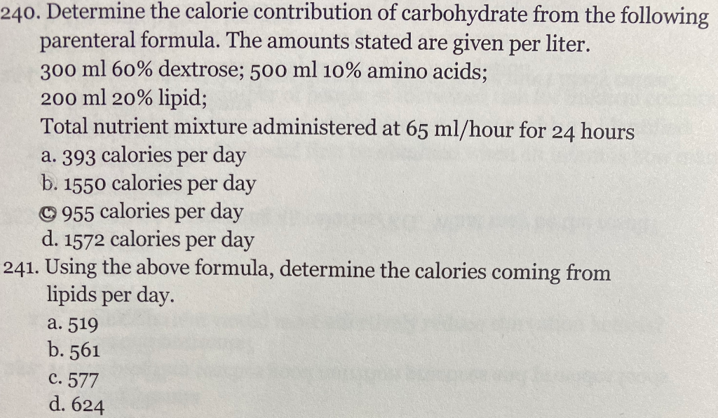 Solved 240. Determine the calorie contribution of | Chegg.com