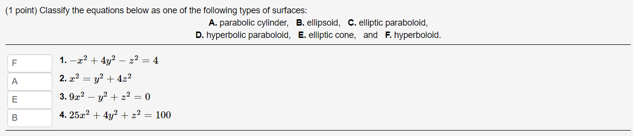 Solved (1 point) Classify the equations below as one of the | Chegg.com